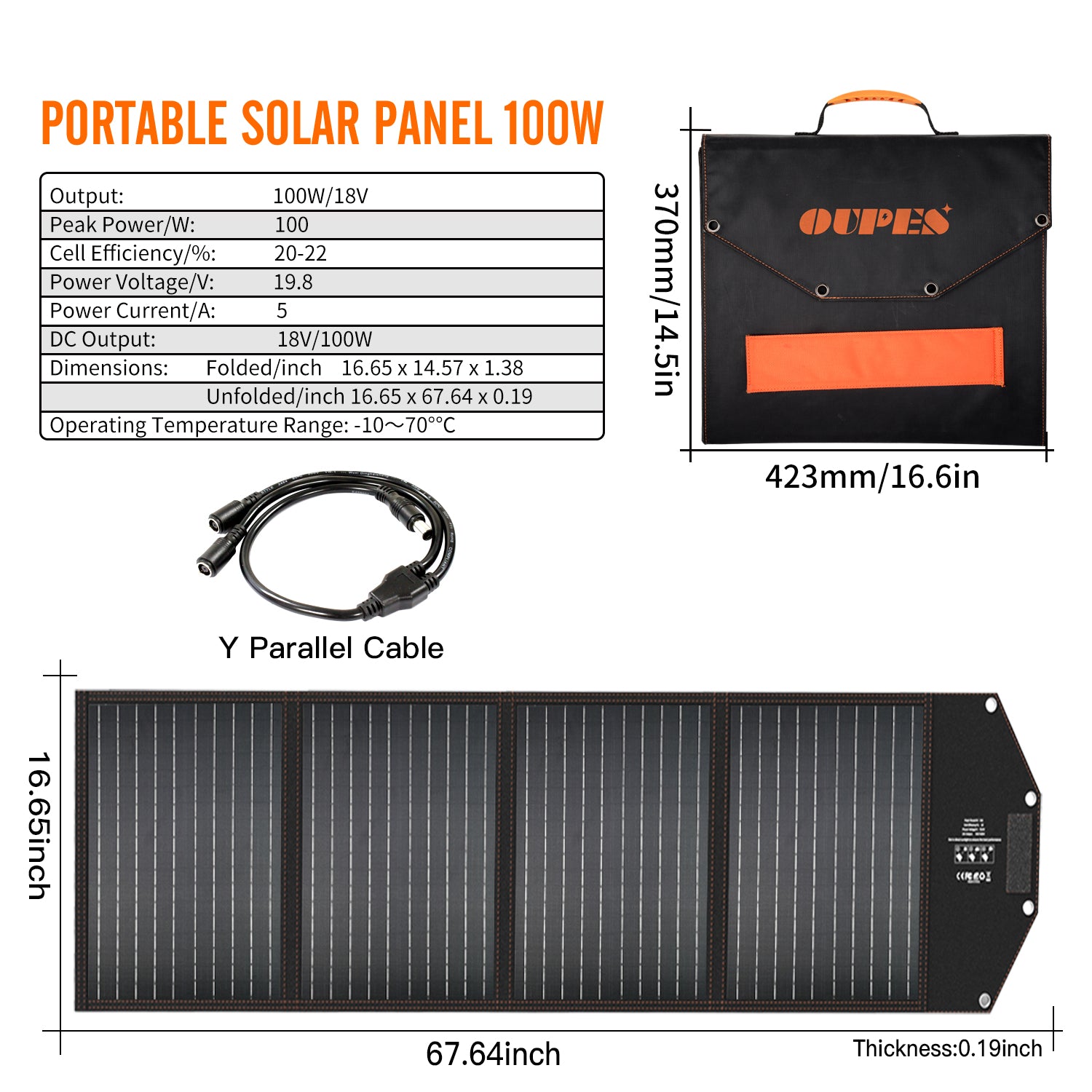 OUPES Portable Solar Panel 100W